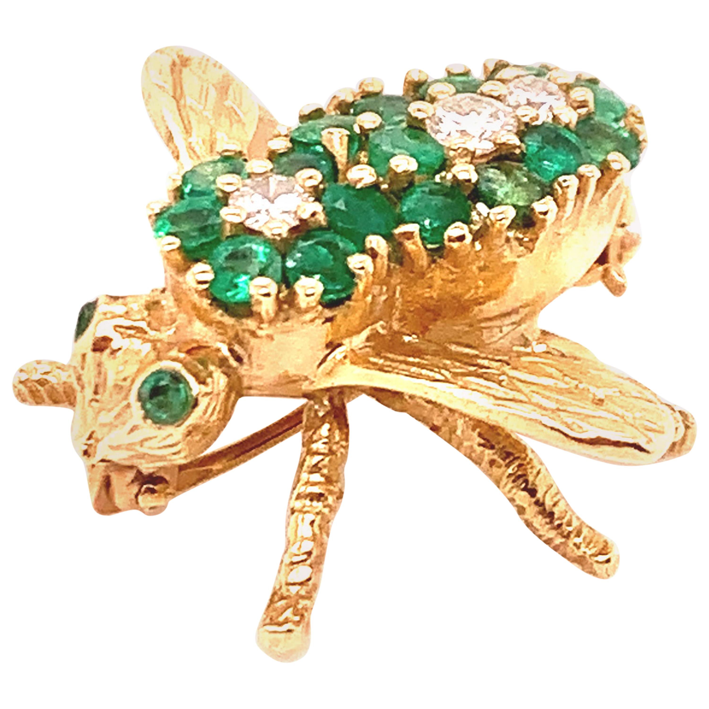 Vintage Henry Rosenthal 18 Karat Yellow Gold Diamond Emerald and Ruby ...