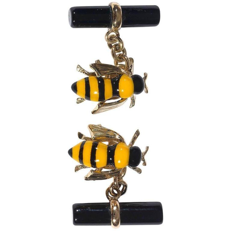 Gold Enamel Bee Cufflinks For Sale at 1stDibs
