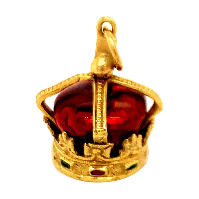 Gold Enamel Crown Charm at 1stDibs
