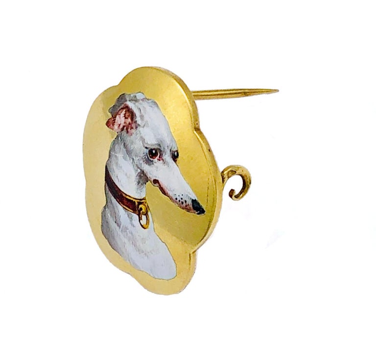 Antique Gold Enamel Greyhound Dog Brooch France at 1stDibs | greyhound ...