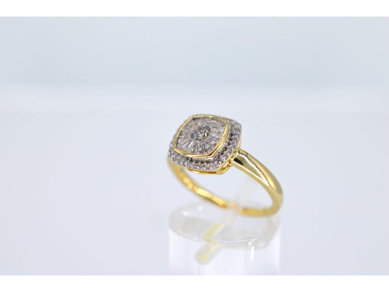 Gold Entourage Ring with Brilliant and Baguette Cut Diamonds For Sale ...