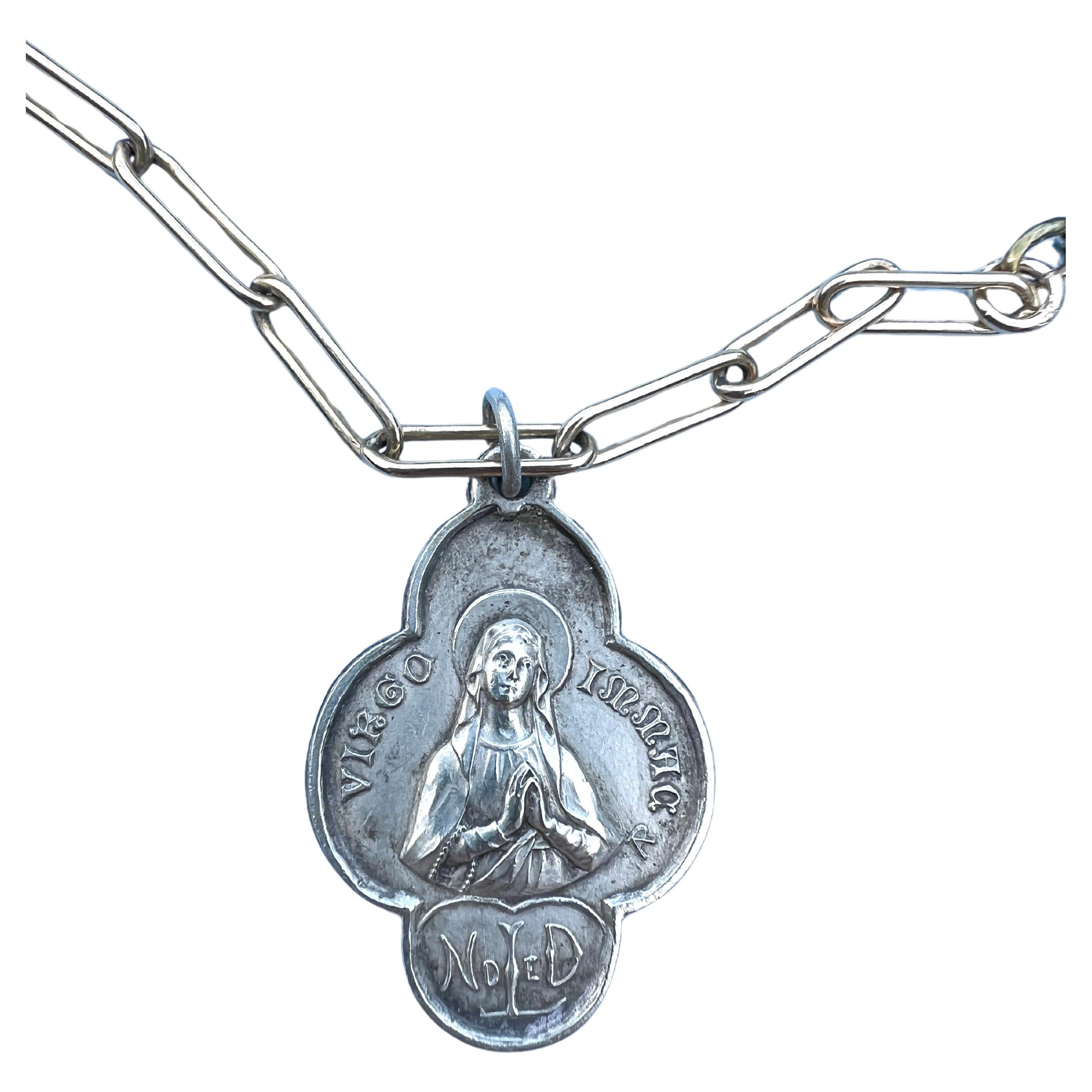 Gold-Filled Chain Necklace Virgin Mary Four-Leaf Clover Medal Souvenir ...