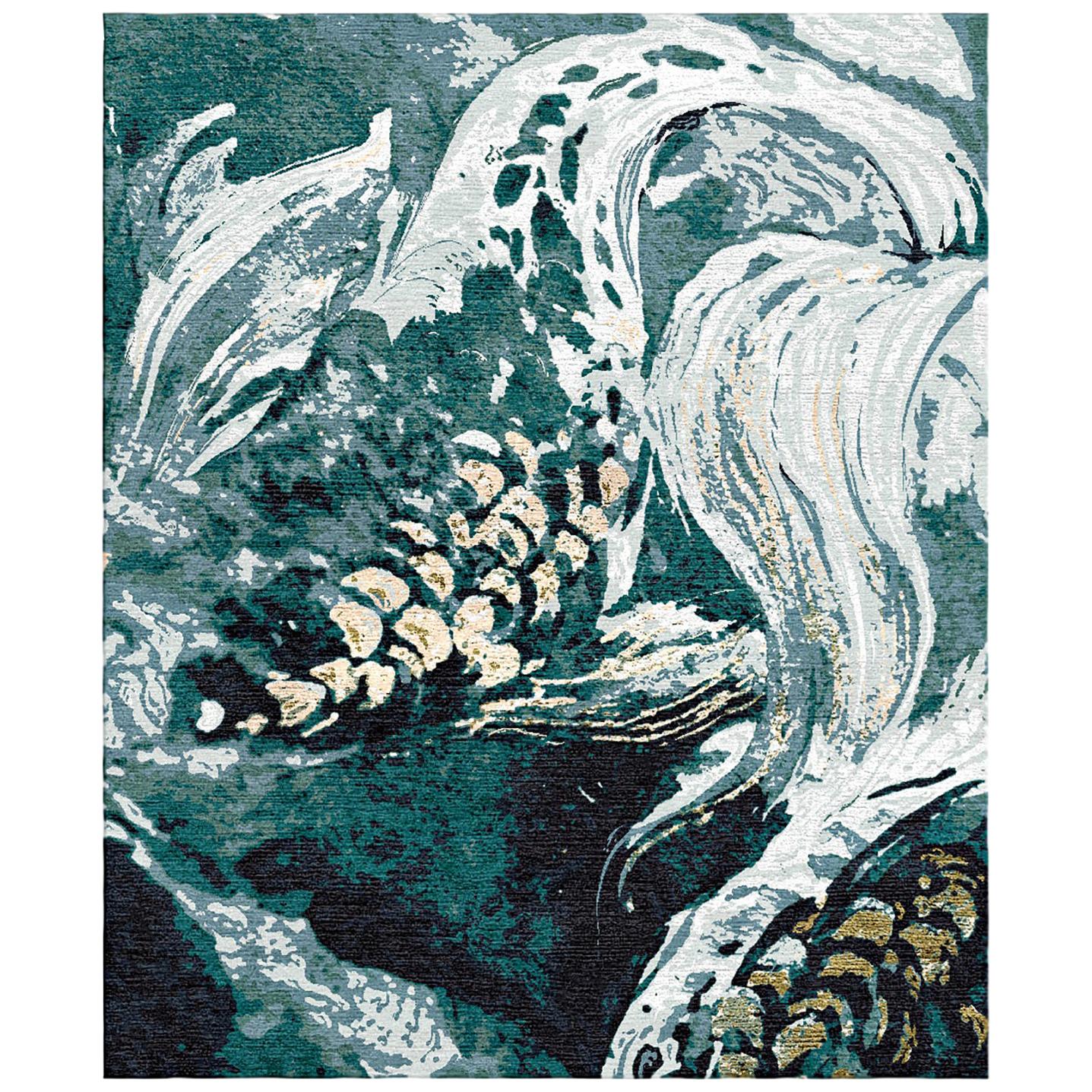 Red Fish - Animalistic Contemporary Hand Knotted Wool Silk Rug For Sale ...