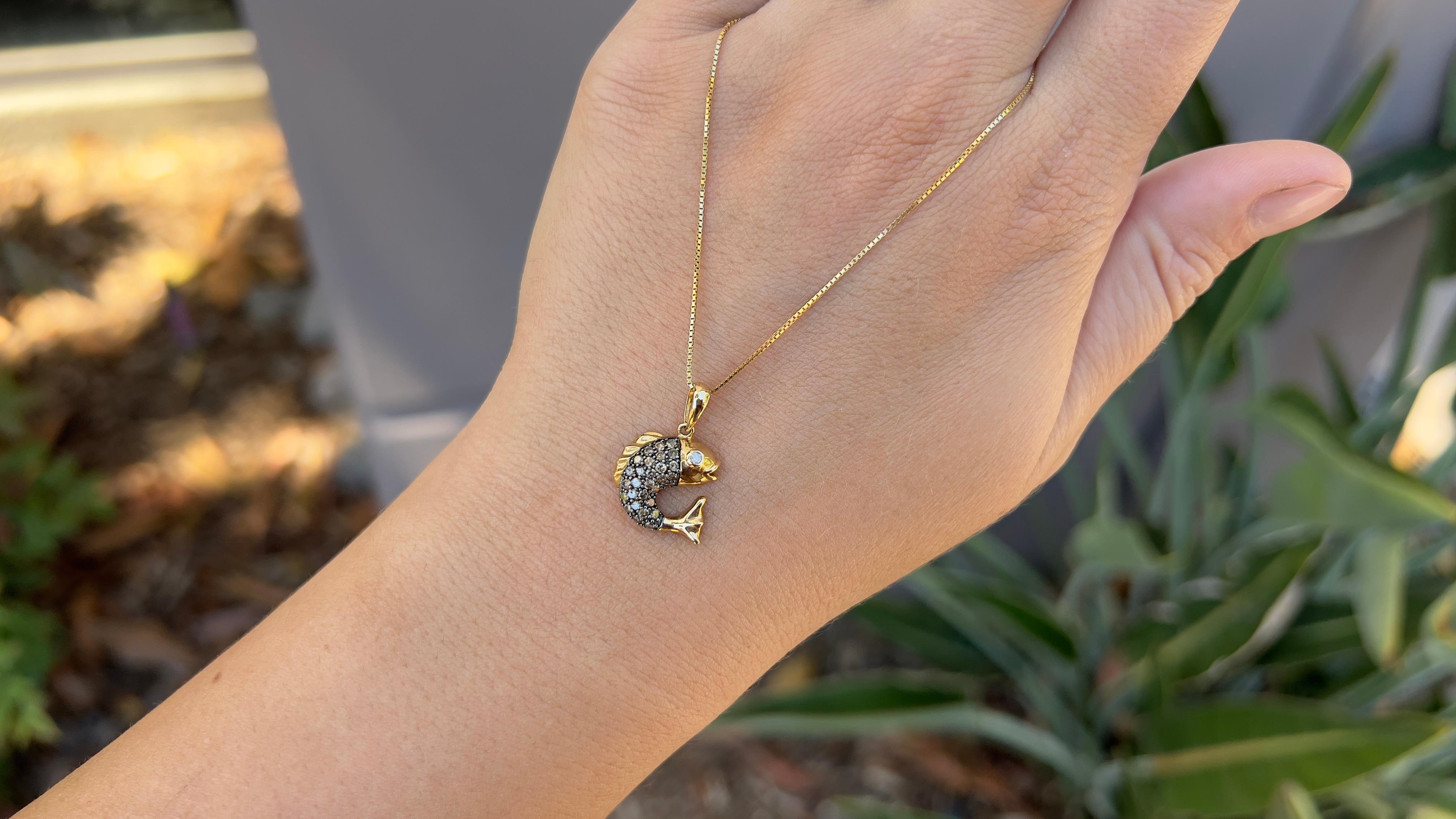 Gold Fish Necklace with Brown Diamonds in 14K Gold For Sale at 1stDibs ...