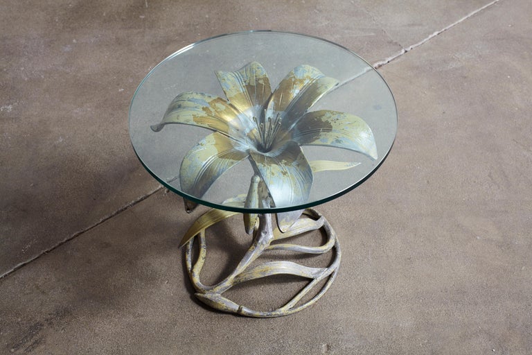 Gold Flower Shaped Side Table with Glass Top at 1stDibs