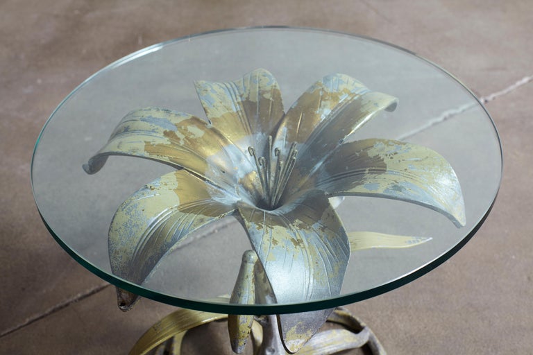 Gold Flower Shaped Side Table with Glass Top at 1stDibs