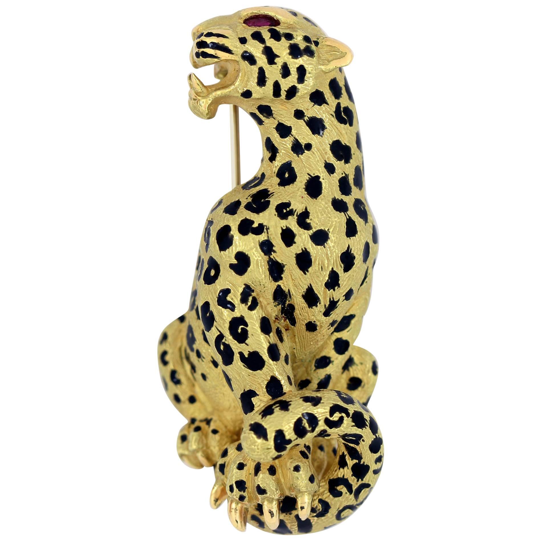 Gold French Leopard Brooch at 1stDibs