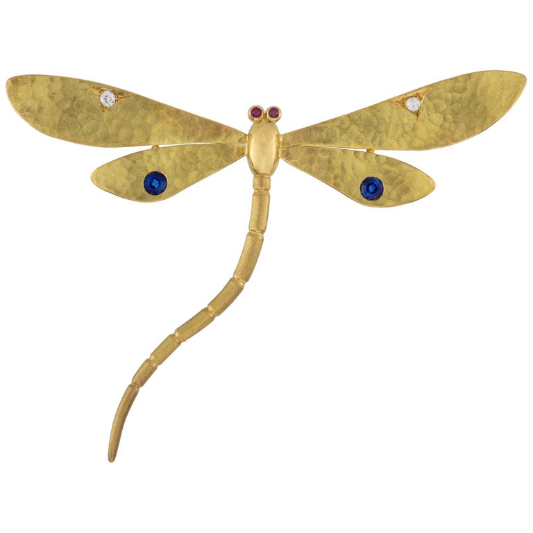 Gold Gem-Set Dragonfly Brooch at 1stDibs