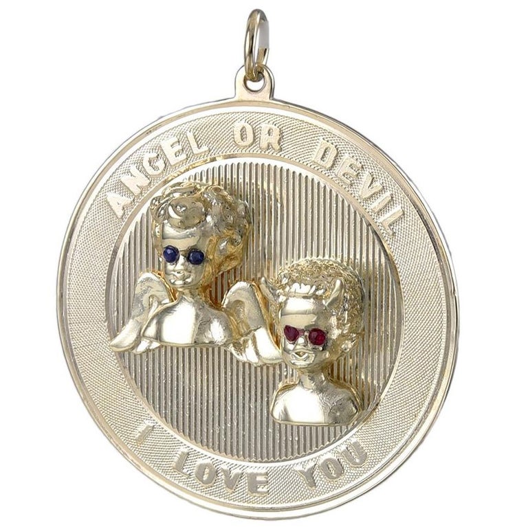 Gold Gemset Angel or Devil Pendant/Charm at 1stDibs | gold devil pendant