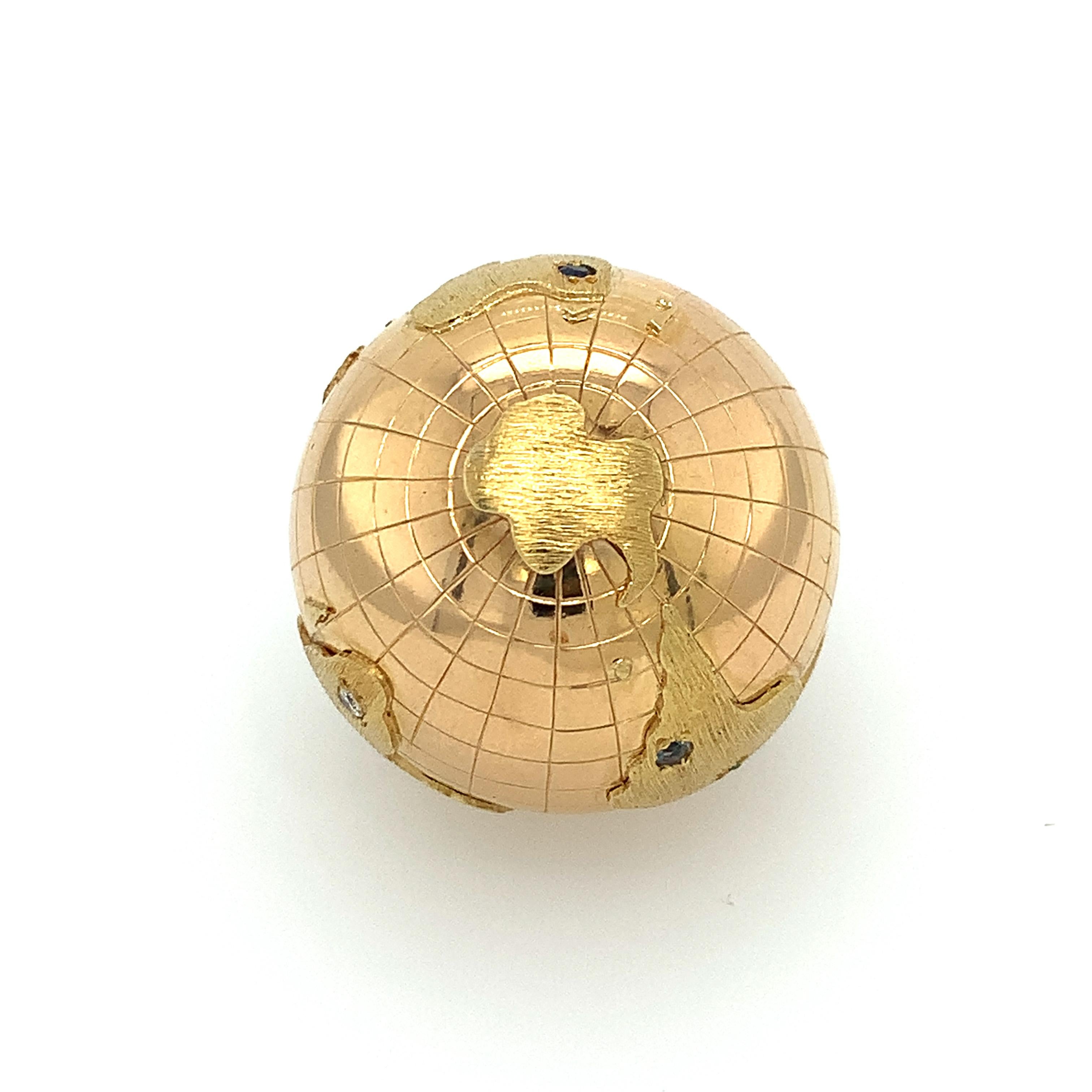 Gold Gemset Globe Charm Pendant For Sale at 1stDibs