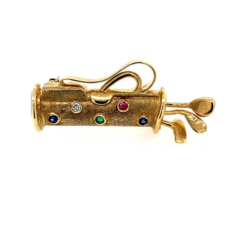 Gold Gemset Golf Club Bag Pin For Sale at 1stDibs