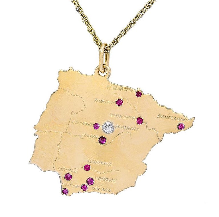 Gold Gemset Map of Spain Charm For Sale at 1stDibs