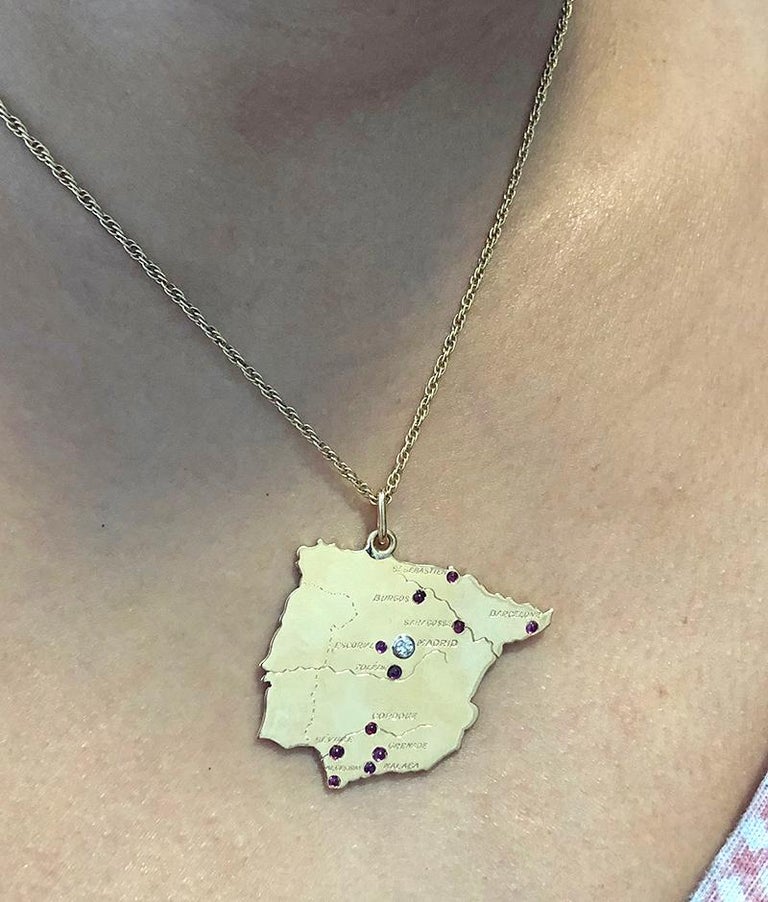 Gold Gemset Map of Spain Charm For Sale at 1stDibs