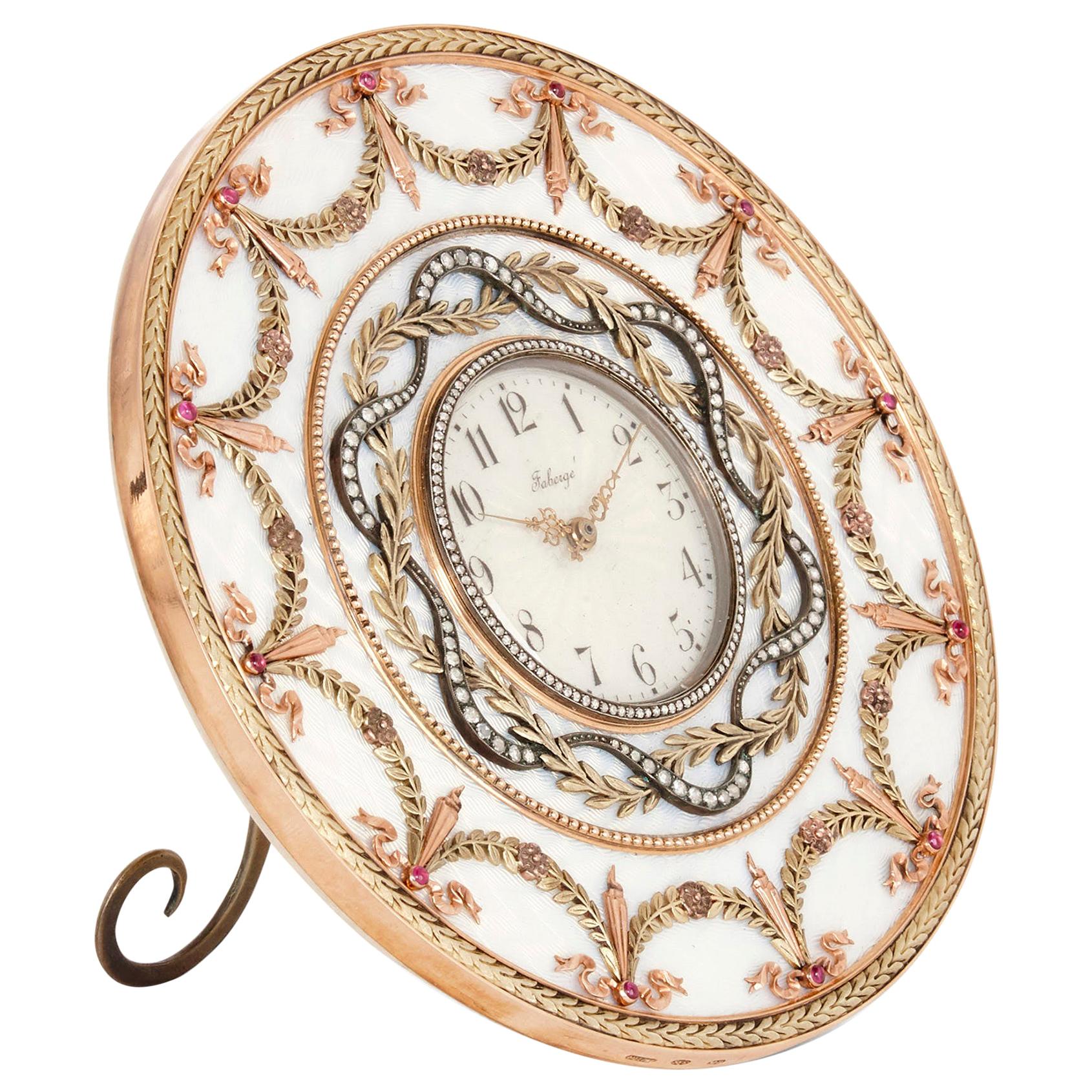 Gold and Pearl Circular Table Clock in the Manner of Fabergé For Sale ...