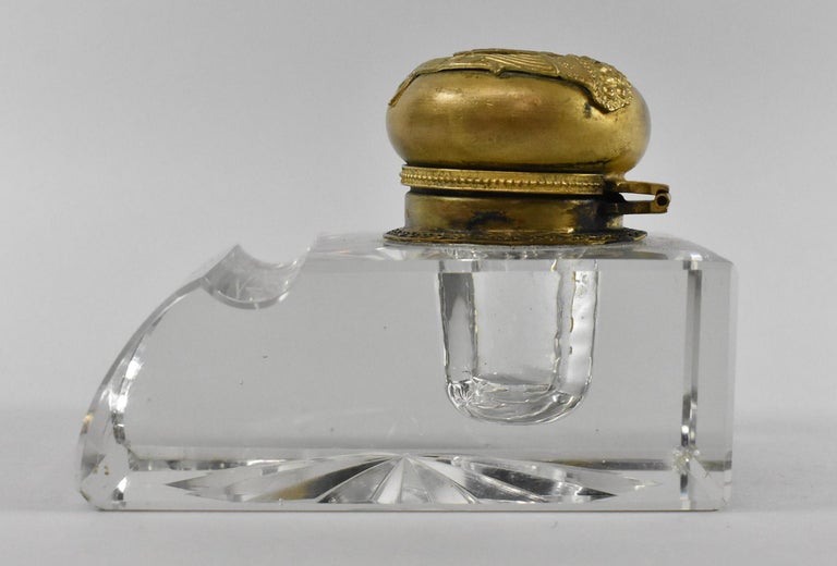 Gold Gilded French Cut Glass Inkwell Hera with Peacock, Eagle Relief ...