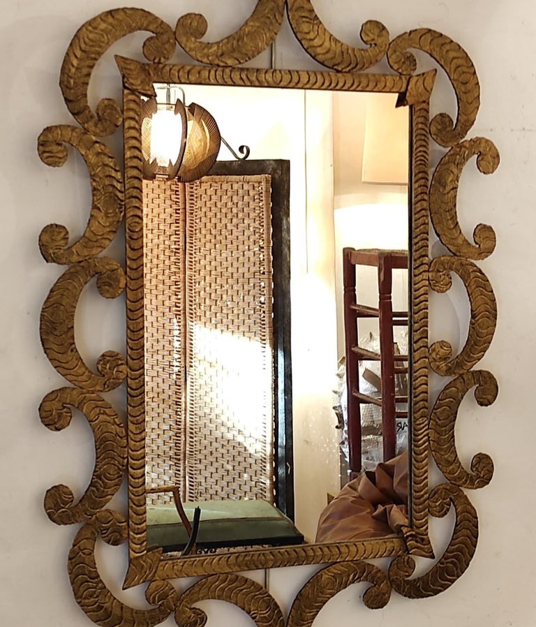 Gold Gilt Curly Framed Mirror, Spain, 1950s at 1stDibs