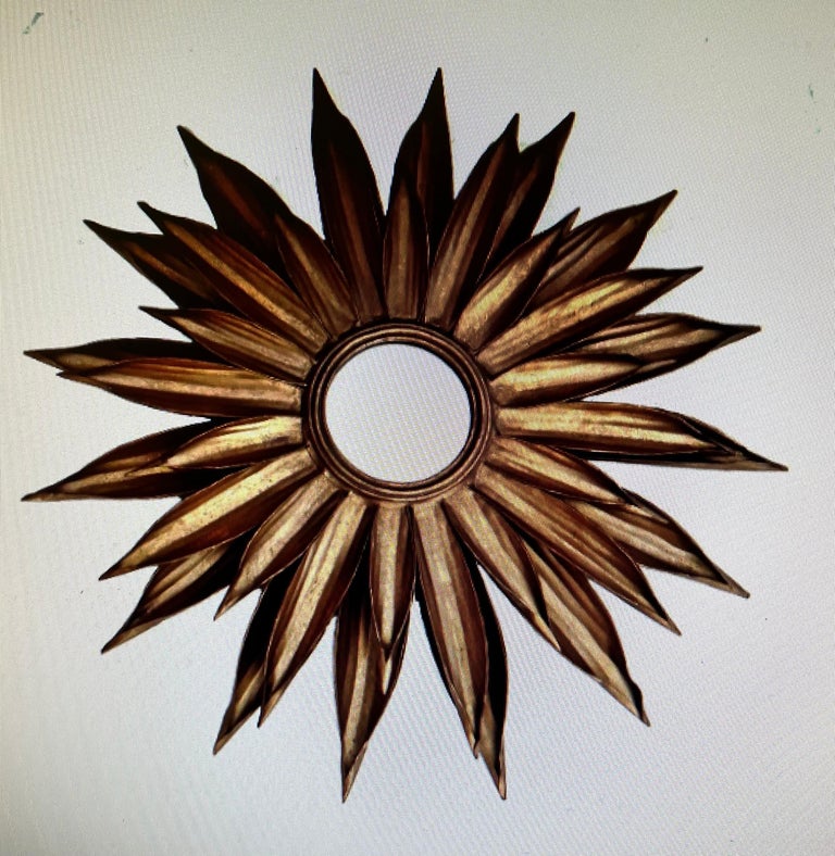 Gold Gilt French Sunburst / Sunflower Flower Mirror For Sale at 1stDibs