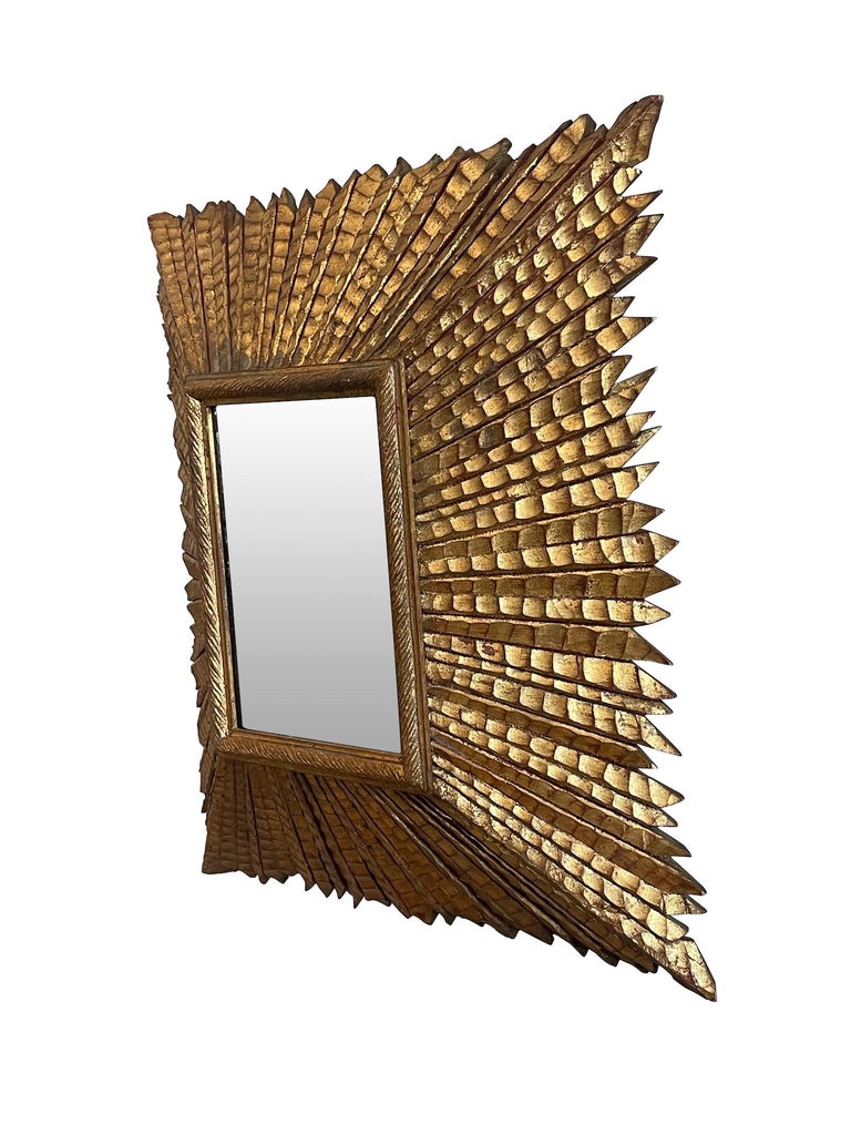 Gold Gilt Three Dimensional Feather Pattern Mirror, Spain, 1950s at 1stDibs