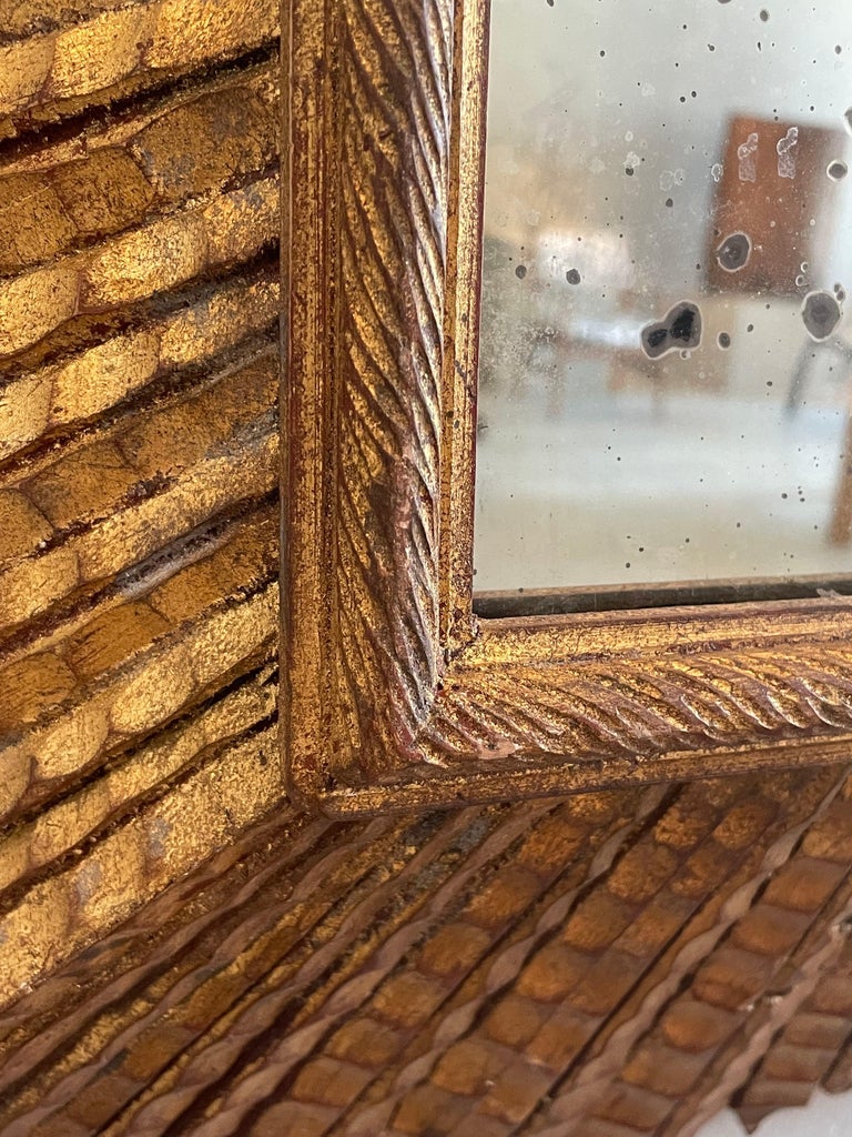 Gold Gilt Three Dimensional Feather Pattern Mirror, Spain, 1950s at 1stDibs