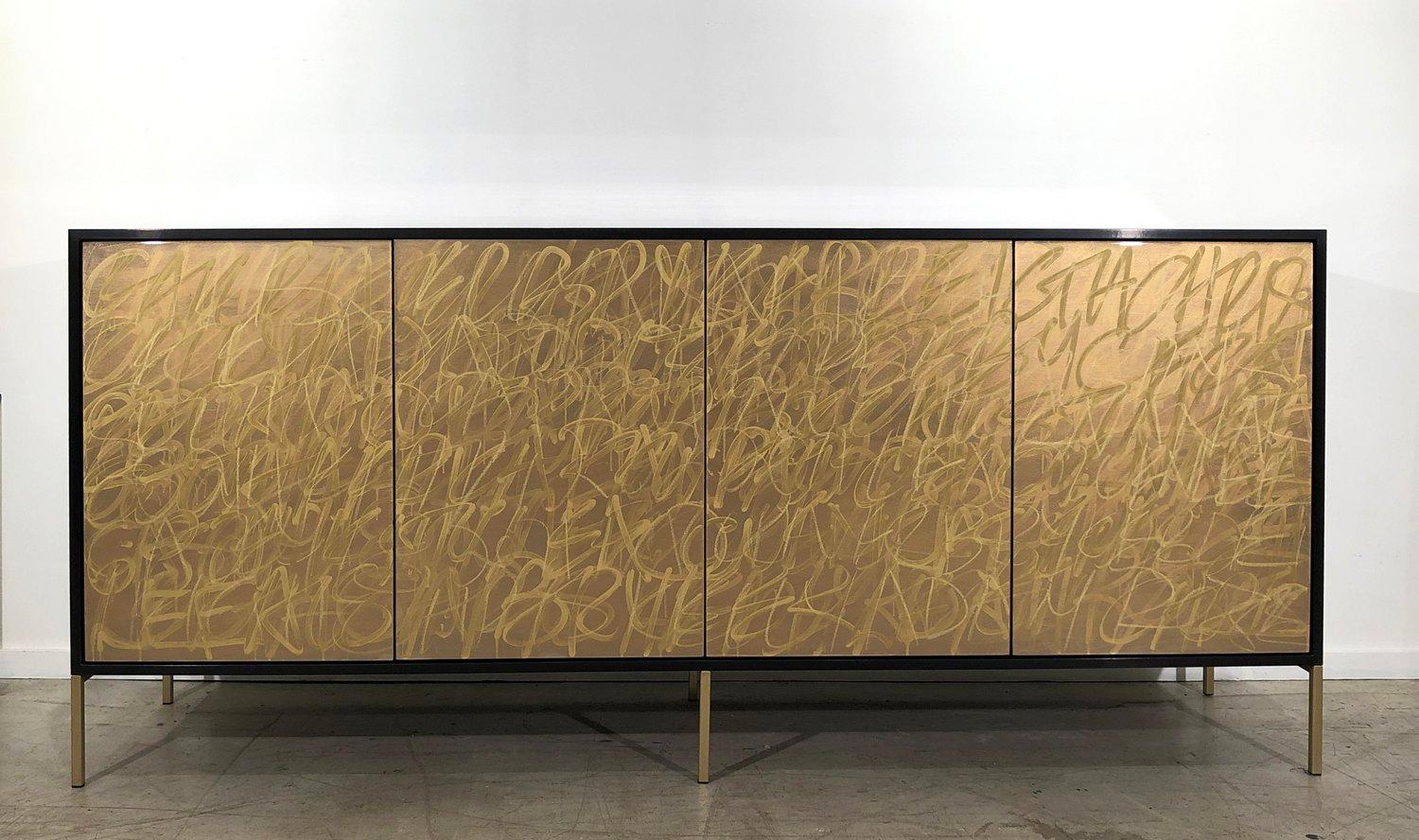 Gold Graffiti Cabinet by Morgan Clayhall For Sale at 1stDibs