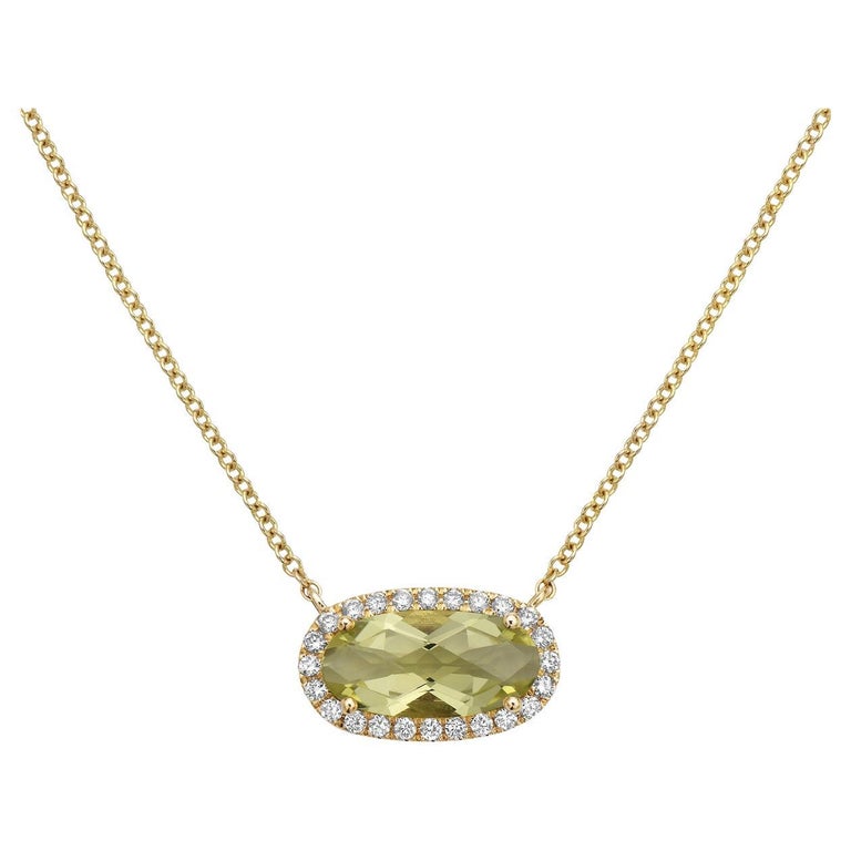 Gold Green Quartz Diamond Pendant For Sale at 1stDibs