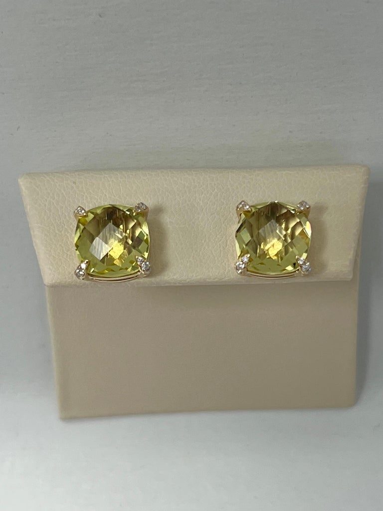 Gold Green Quartz Diamond Studs For Sale at 1stDibs
