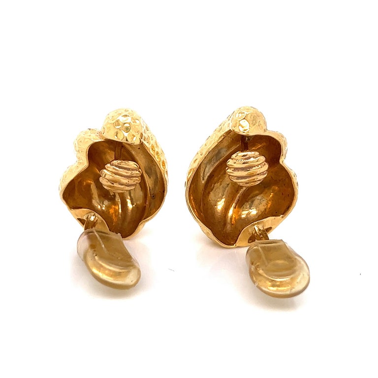Gold Hammered Shell Ear Clips For Sale at 1stDibs