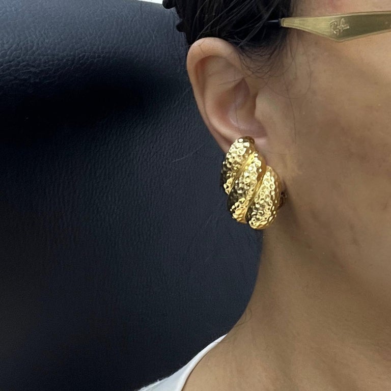 Gold Hammered Shell Ear Clips For Sale at 1stDibs