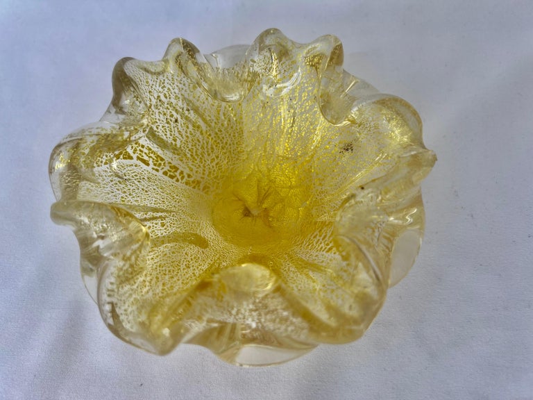 Gold Hand Blown Gold Speckled Murano Dish For Sale at 1stDibs