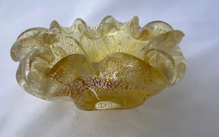 Gold Hand Blown Gold Speckled Murano Dish For Sale at 1stDibs