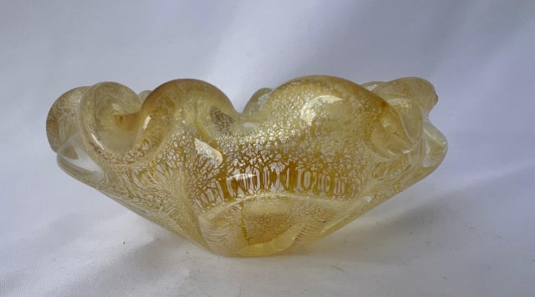 Gold Hand Blown Gold Speckled Murano Dish For Sale at 1stDibs