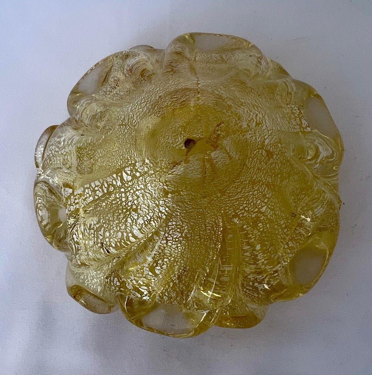 Gold Hand Blown Gold Speckled Murano Dish For Sale at 1stDibs