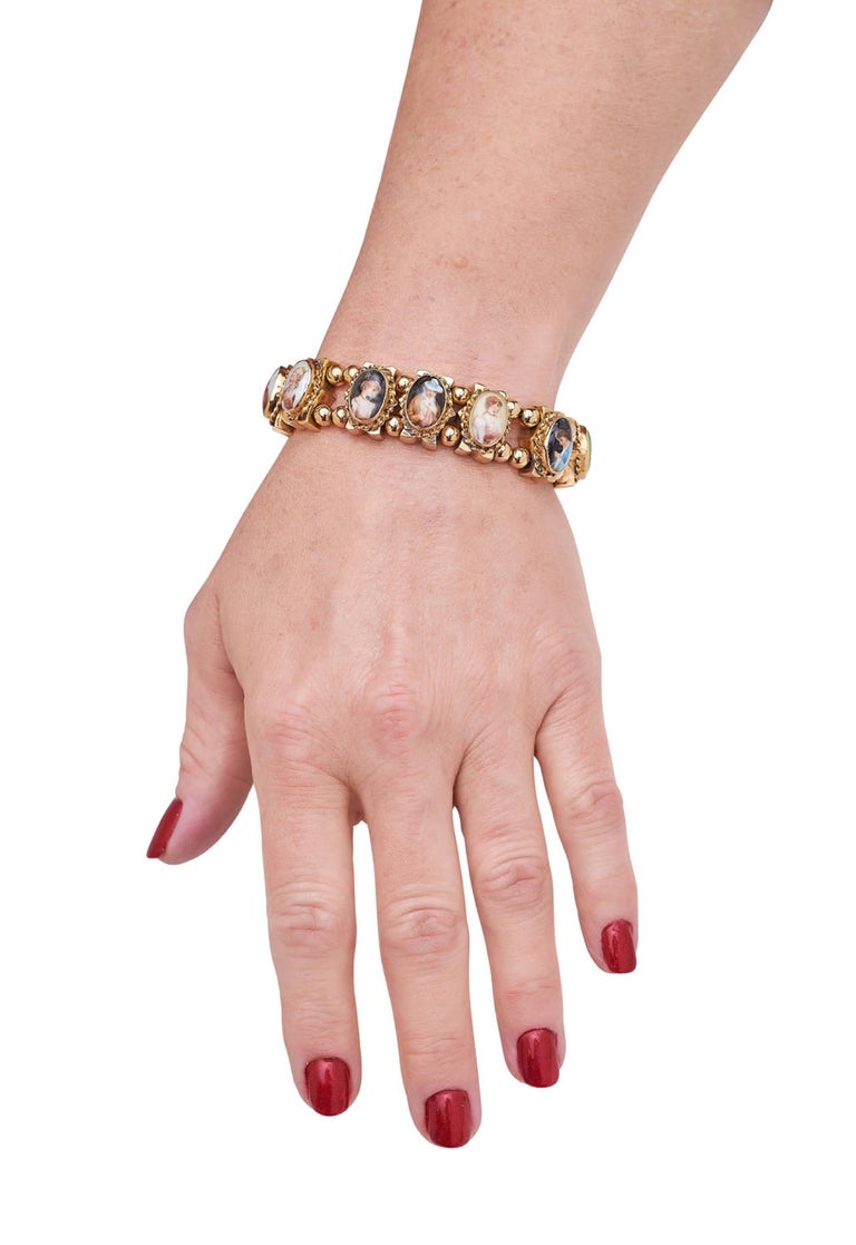 Gold Hand-Painted Porcelain Portrait Slide and Bead Bracelet For Sale ...