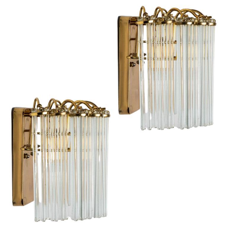 Gold Hanging Rod Glass and Brass Wall Sconce in Style of Sciolari, 1960 ...
