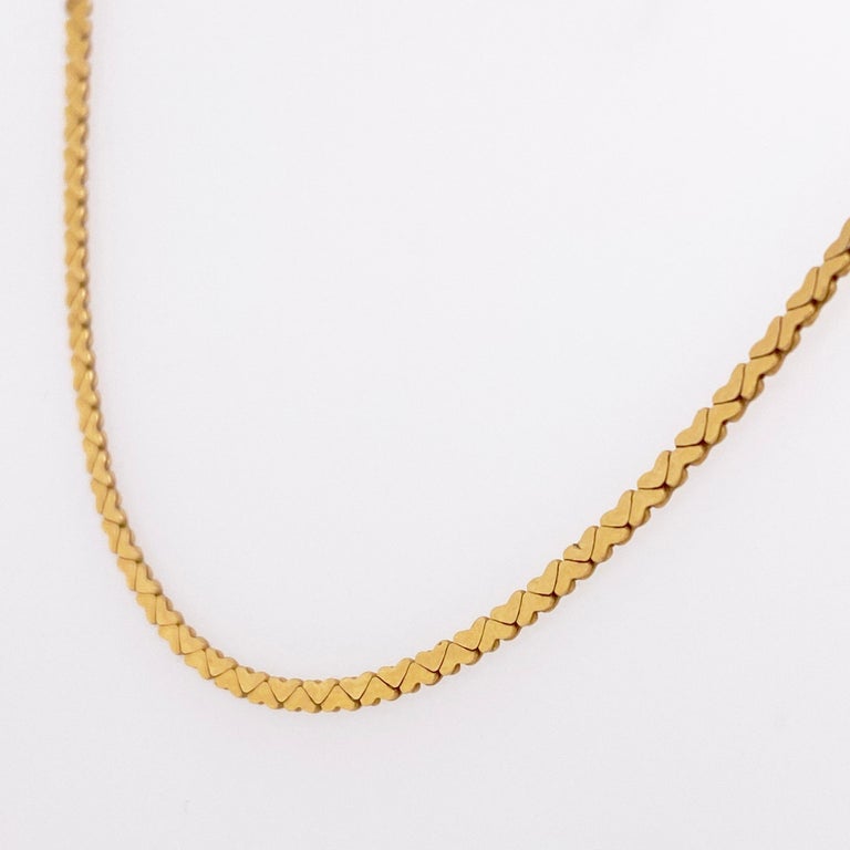 Gold Heart Chain in 14 Karat Yellow Gold, Flat Link For Sale at 1stDibs