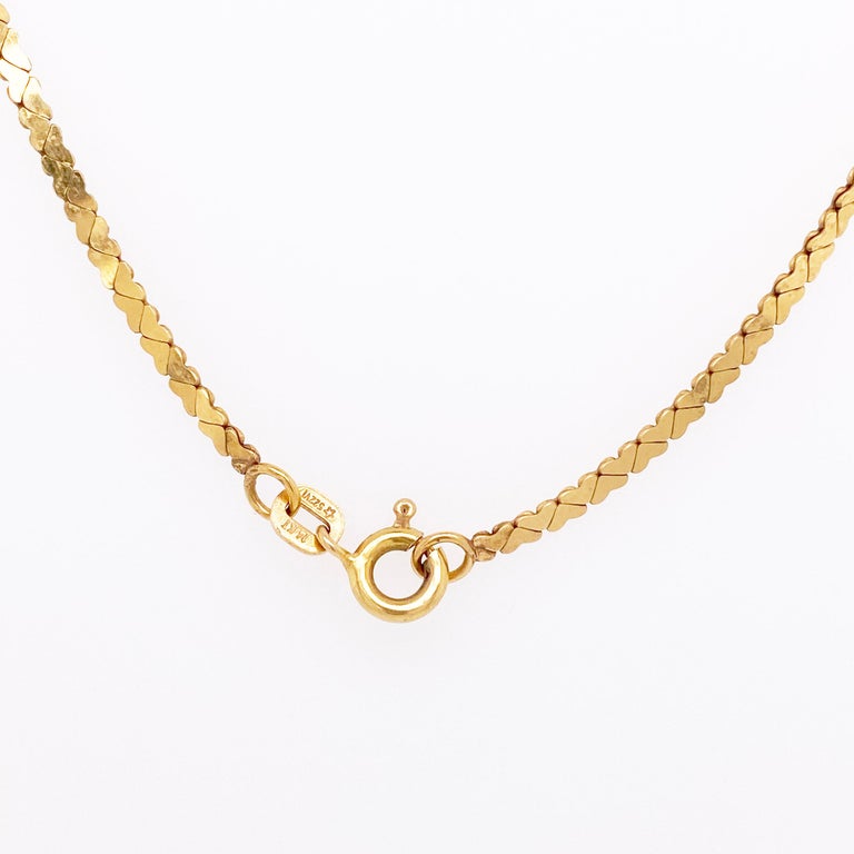 Gold Heart Chain in 14 Karat Yellow Gold, Flat Link For Sale at 1stDibs