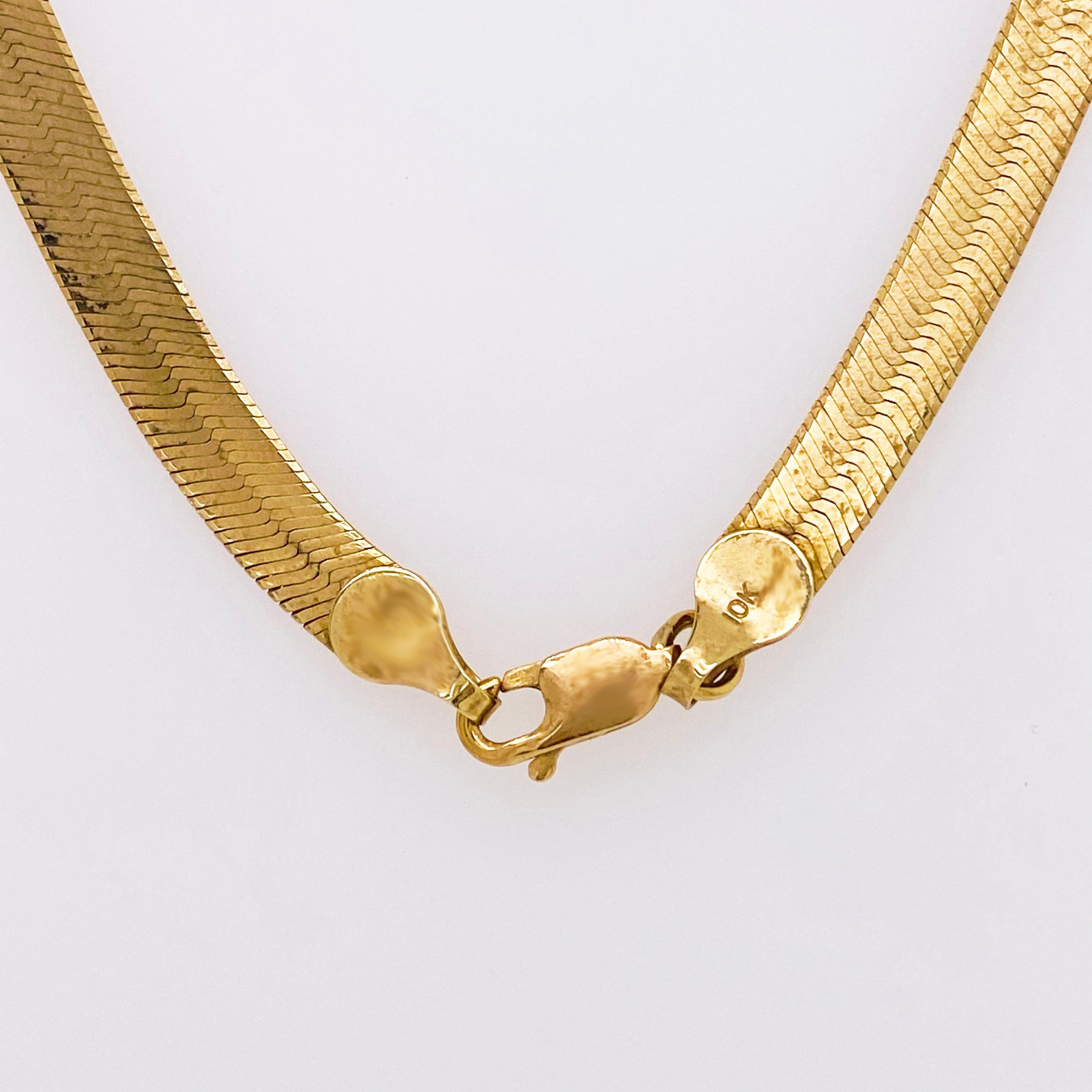 Gold Herringbone Chain in Yellow Gold, Flat Link Wide Chain For Sale at ...