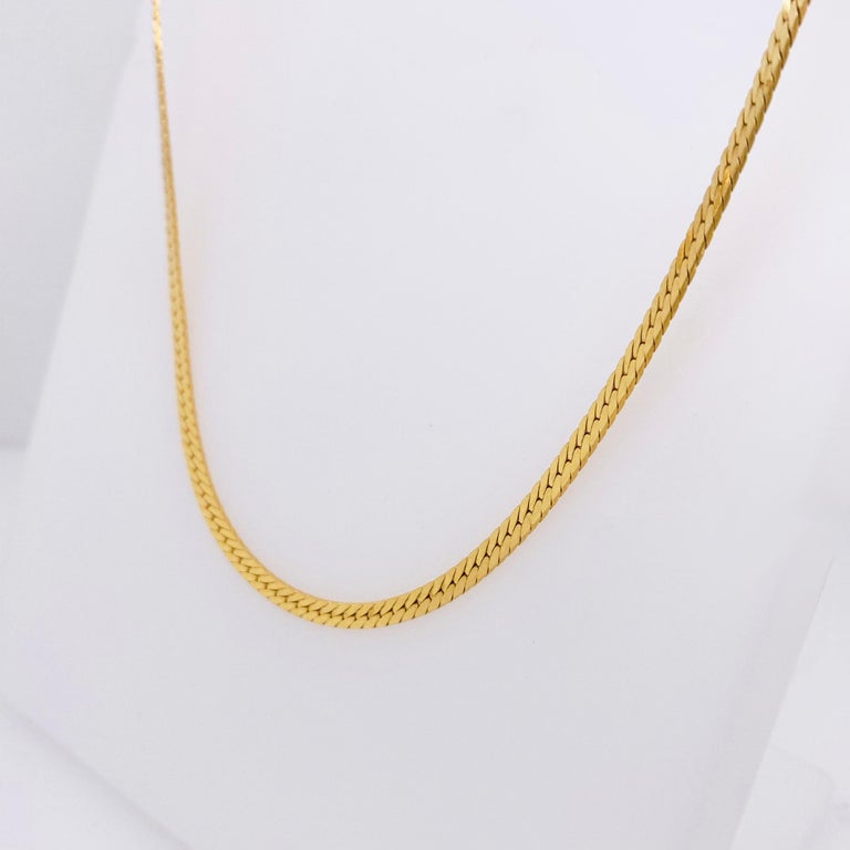 Gold Herringbone Chain in 14 Karat Yellow Gold, Flat Wide Chain at 1stDibs