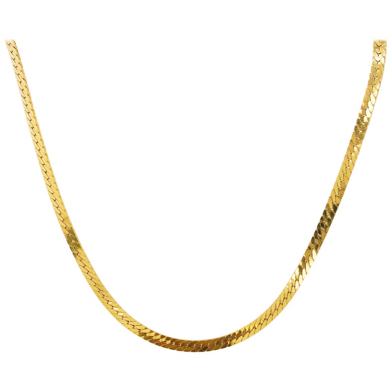 Gold Herringbone Chain in 14 Karat Yellow Gold, Flat Wide Chain at 1stDibs