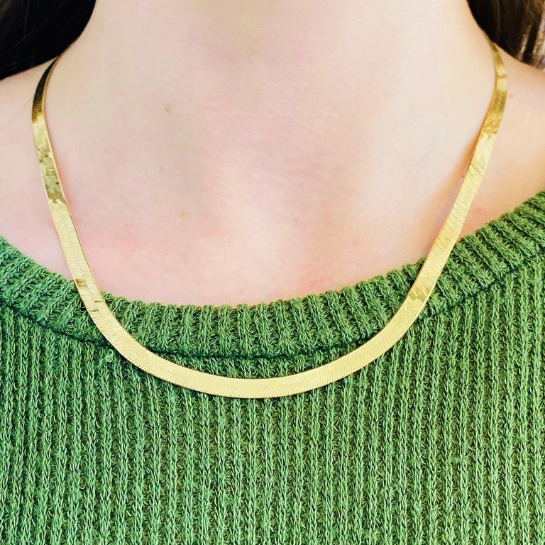Gold Herringbone Chain in Yellow Gold, Flat Link Wide Chain at 1stDibs ...