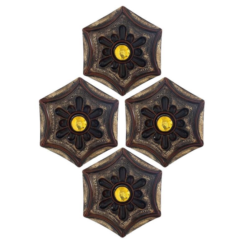 Gold Hex-shaped Star Ceramic Wall Lights, Germany, 1970 For Sale at 1stDibs