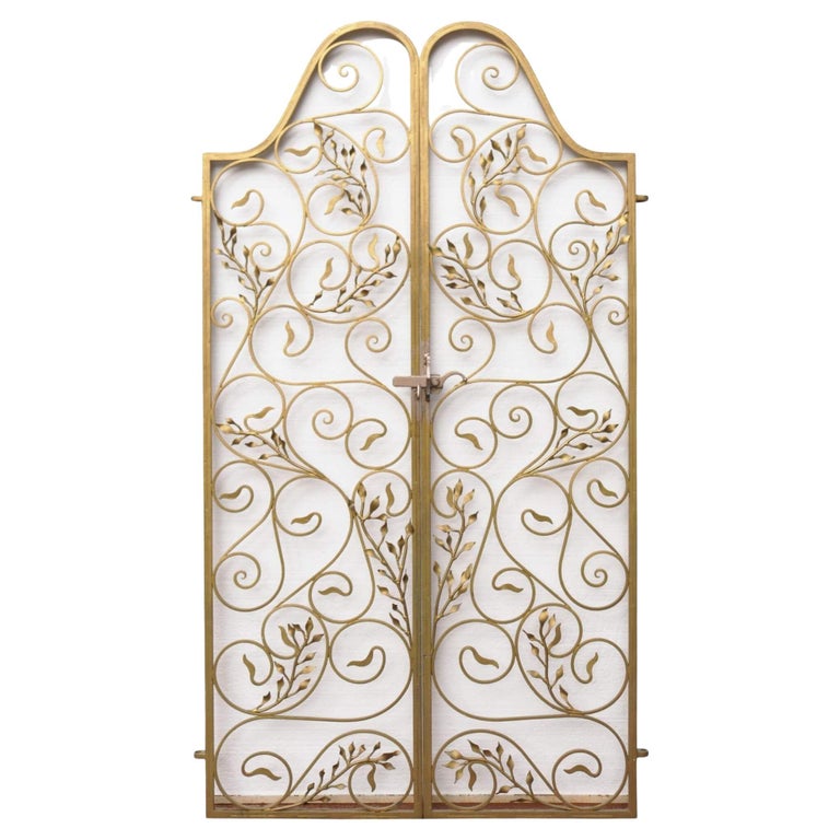 Gold Hollywood Regency Style Wrought Iron Garden Gates For Sale at 1stDibs