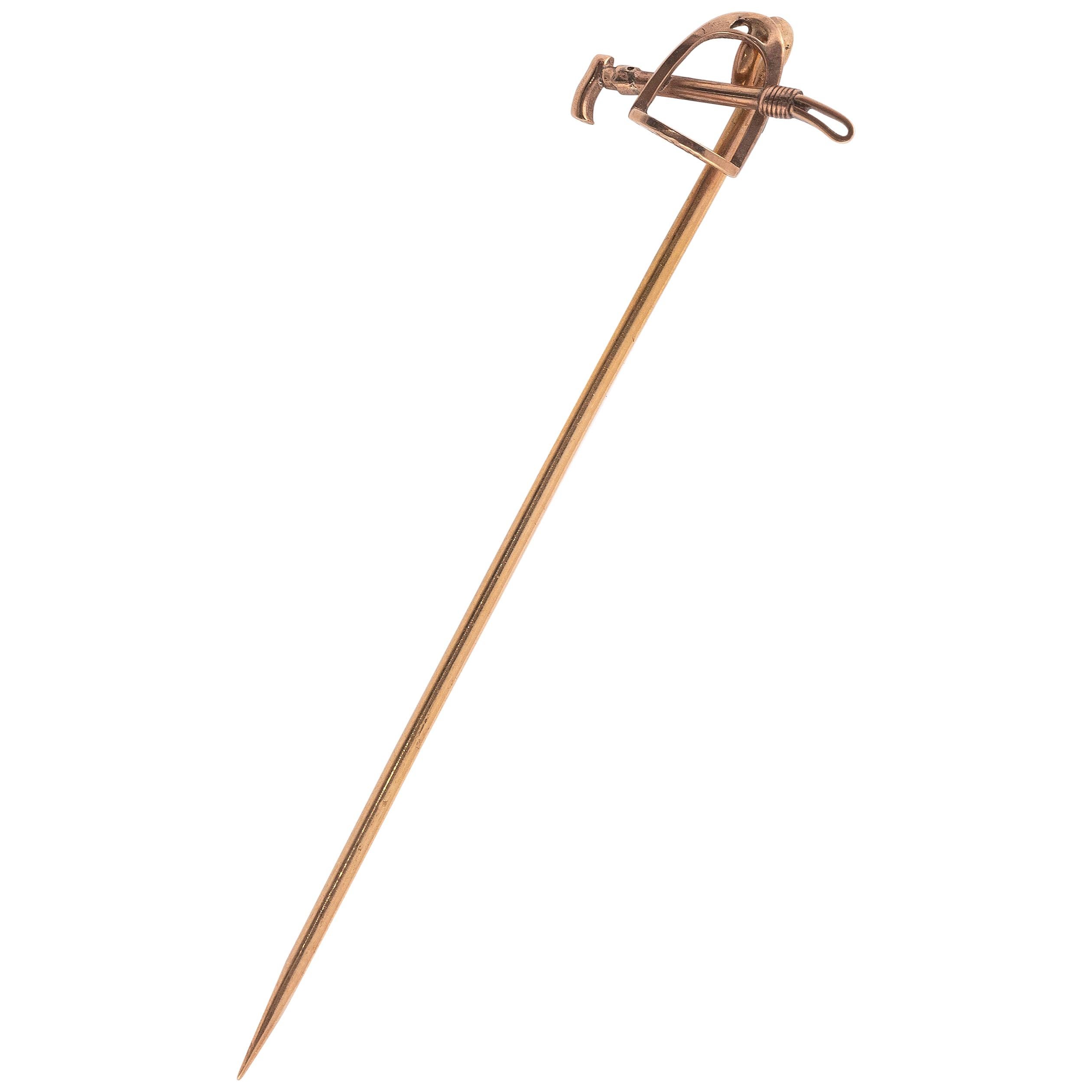 Art Deco 14 Karat Gold Diamond and Ruby Equestrian Riding Crop and ...