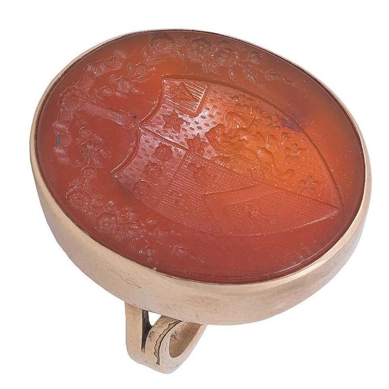 Gold Intaglio Carved Cornelian Ring For Sale at 1stDibs
