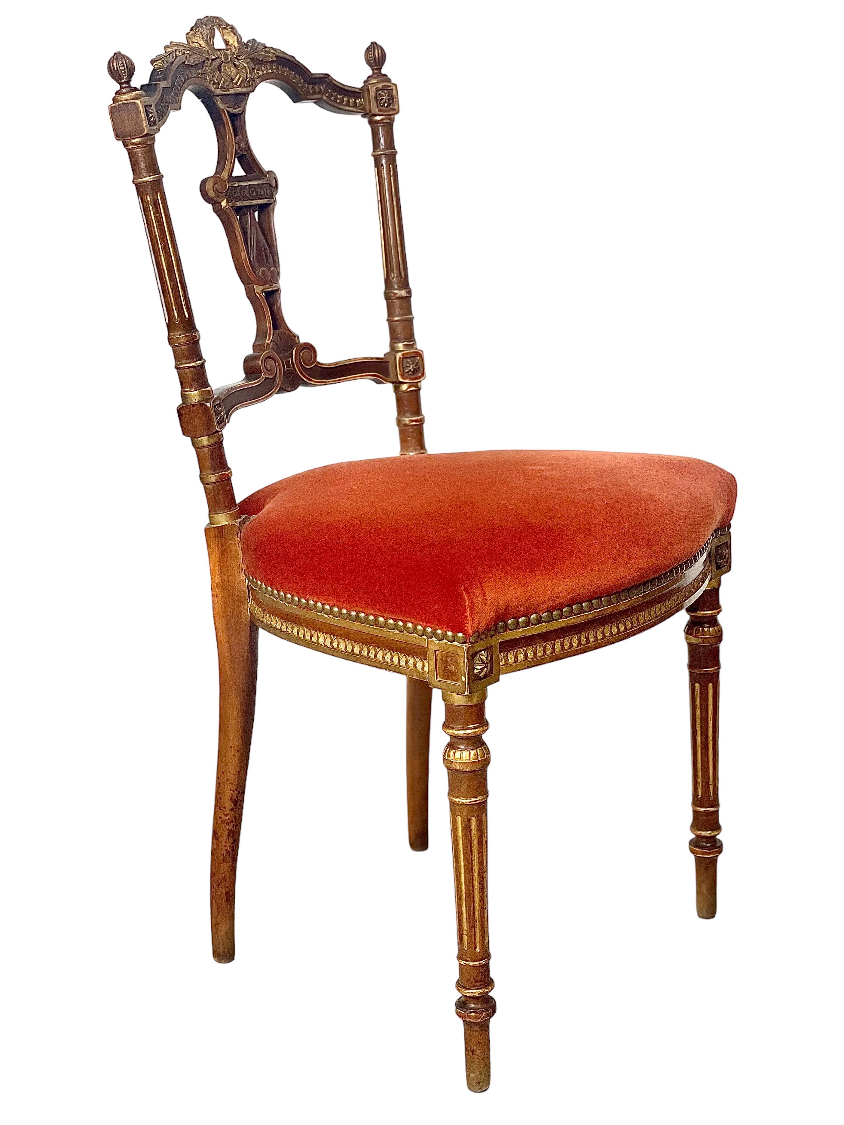 Gold-lacquered Cabaret Chair with Vase Backrest For Sale at 1stDibs