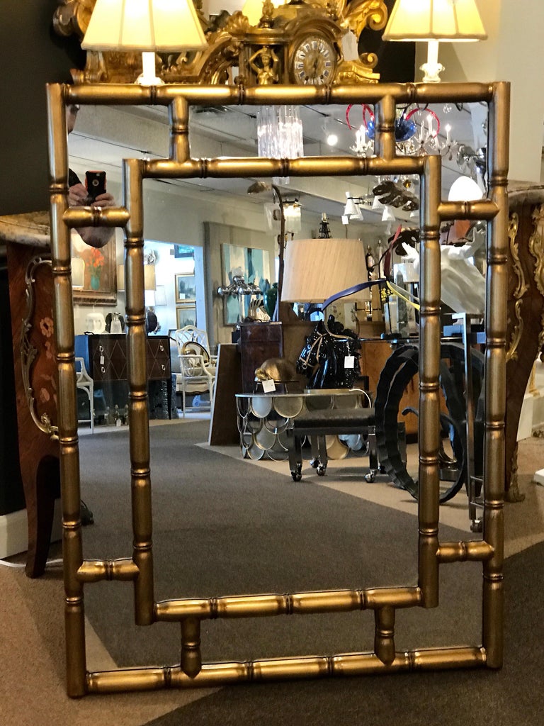 Gold Lacquered Faux Bamboo Mirror at 1stDibs | gold bamboo mirror ...