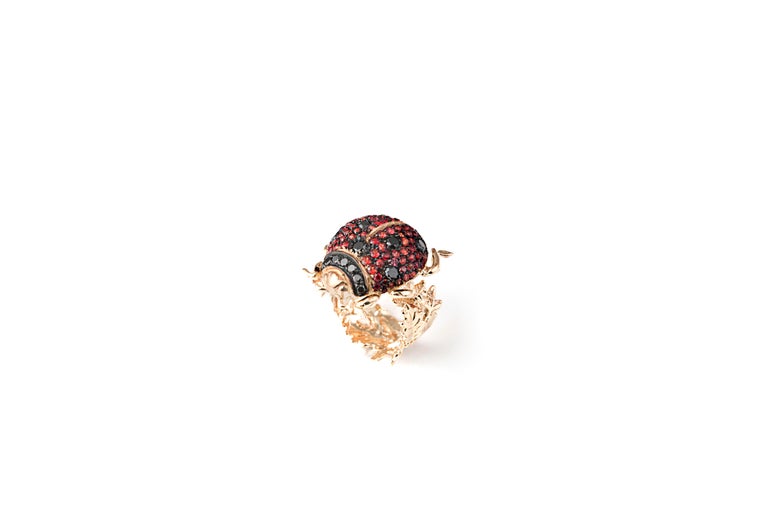 Gold Ladybird Ring with Black Diamonds and Red Sapphires For Sale at ...