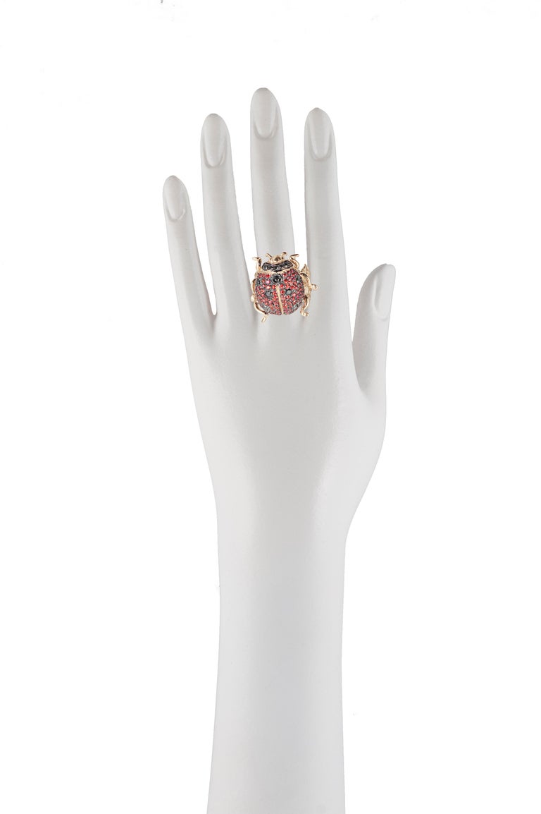 Gold Ladybird Ring with Black Diamonds and Red Sapphires For Sale at ...