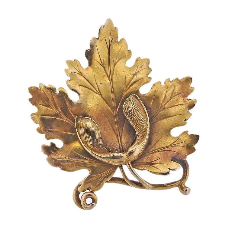 Gold Leaf Brooch Pin For Sale at 1stDibs