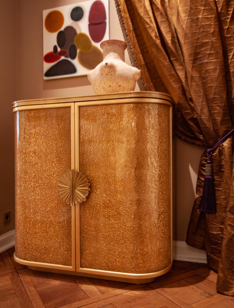 Gold Leaf Cabinet with Decorative Shattered Glass Panels, Customizable ...